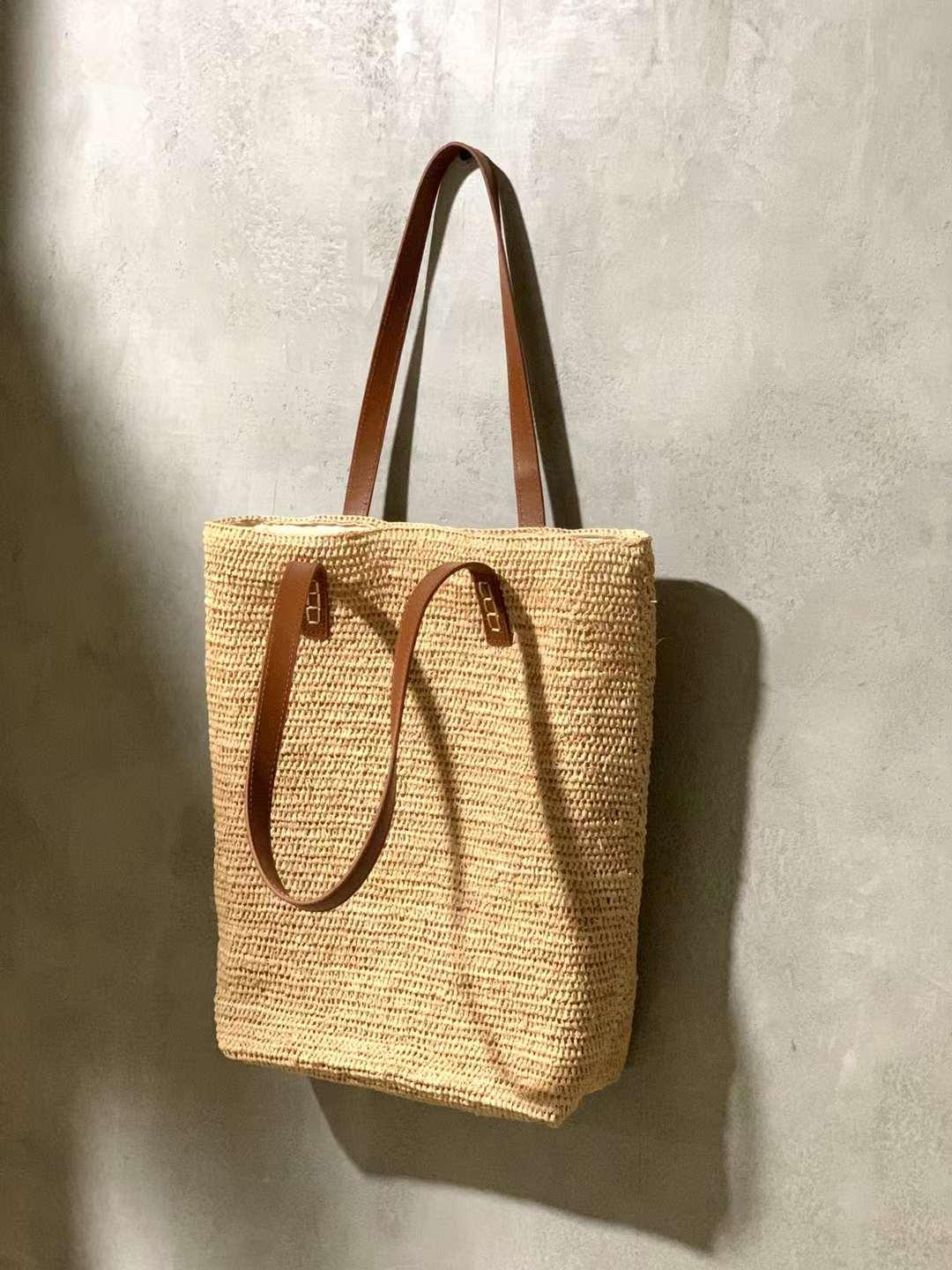 Straw Bag Leather Handle Crochet Tote Bag | Loopidoo | Loopidoo